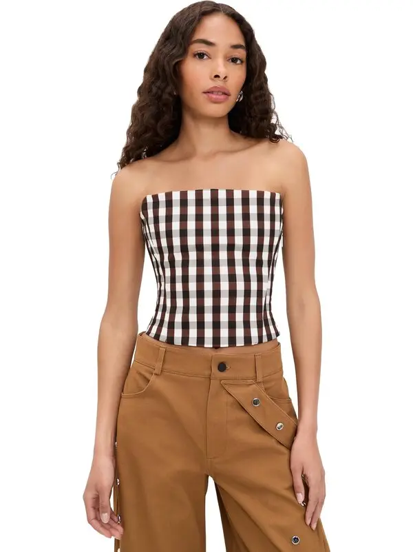 CULTNAKED Etta Bandeau Corset Gingham Check Print - Brown