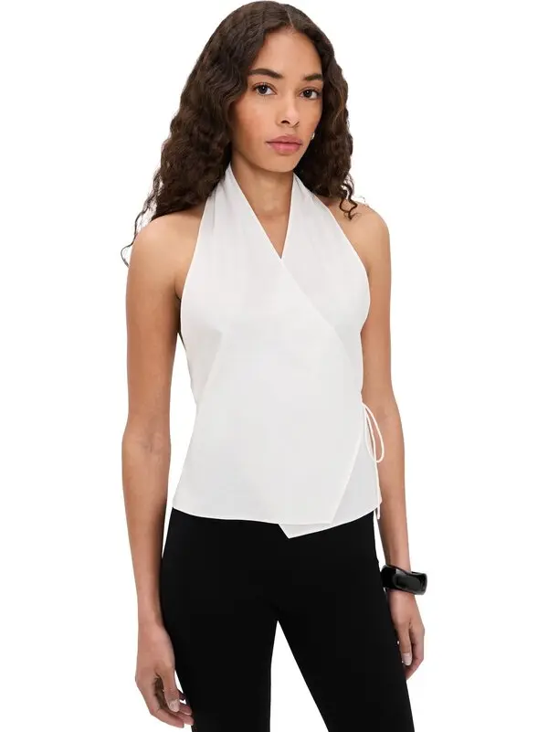 ST. AGNI Oxford Wrap Halter Top - White