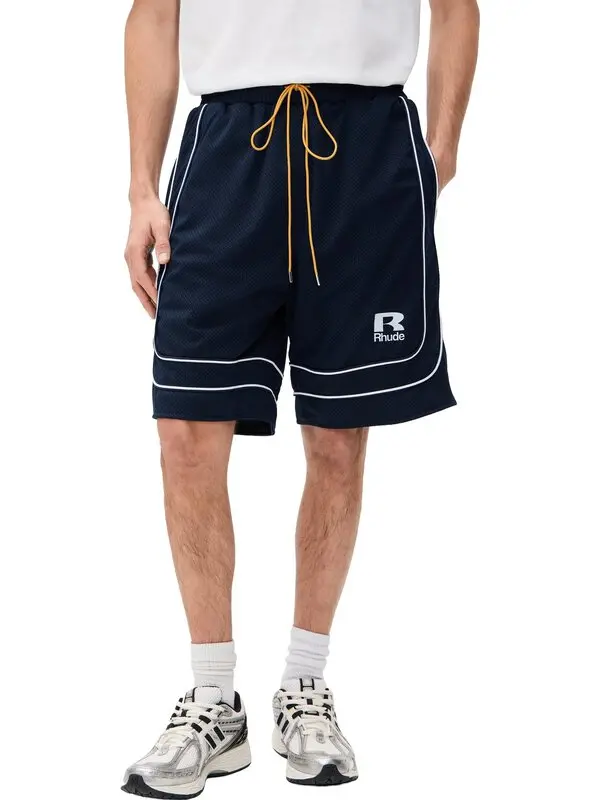 Rhude Mesh Piping Baggy Track Shorts - Navy / White