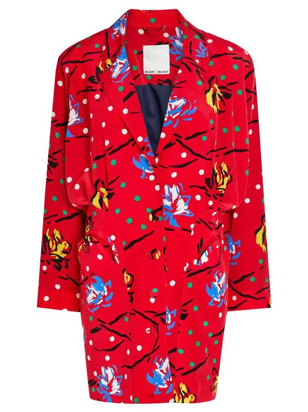 BLAZÉ MILANO Printed Silk Mini Shirt Dress - Red