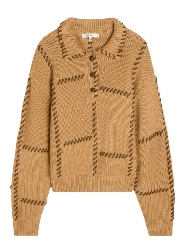 FRAME Leather-stitch Wool And Cashmere-blend Jumper - Bronze
