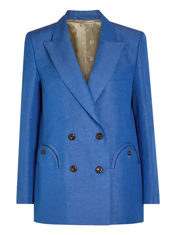 BLAZÉ MILANO Double-breasted Silk And Linen-blend Blazer - Blue