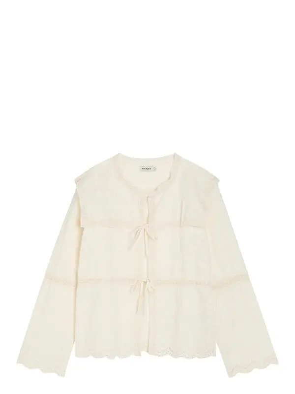 SOLAQUA Iris Embroidered Cotton Top - Ivory