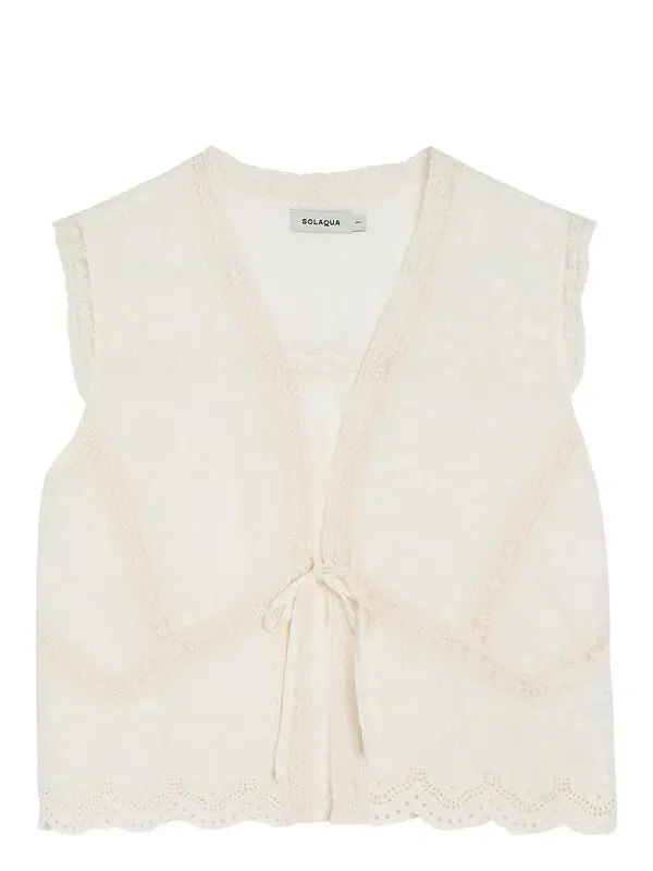 SOLAQUA Willow Embroidered Cropped Cotton Top - Ivory