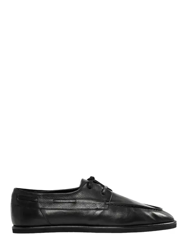 Auralee Lace-up Leather Boat Shoes - Black