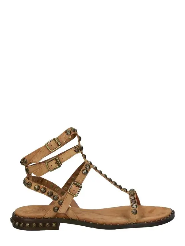 Ash Studded Suede Strappy Flat Sandals - Brown