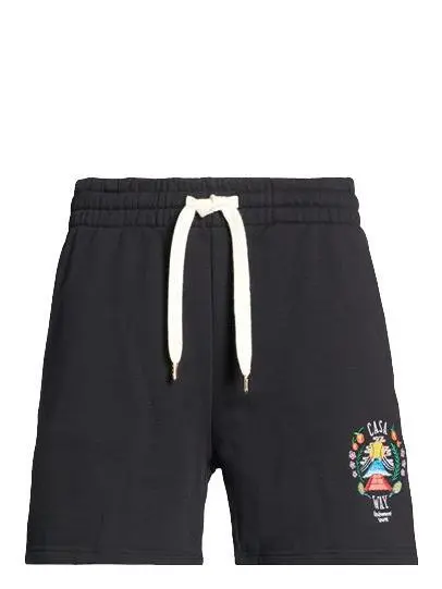 Casablanca Organic Cotton French Terry Athletic Shorts With Print - Black