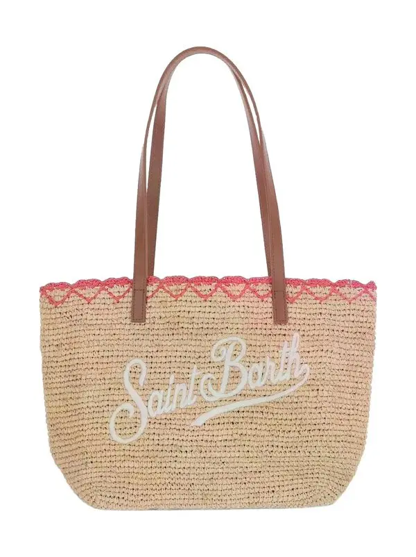 MC2 SAINT BARTH Embroidered-logo Raffia Tote Bag - Neutrals
