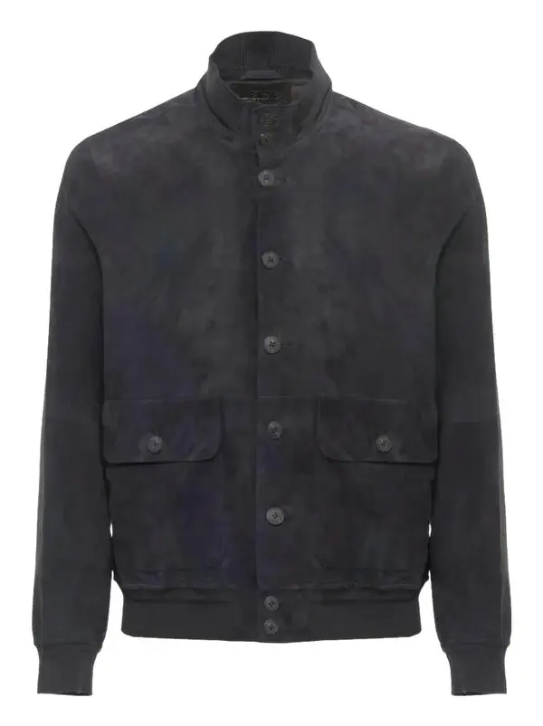 THE JACK LEATHERS Button-up Suede Bomber Jacket - Blue