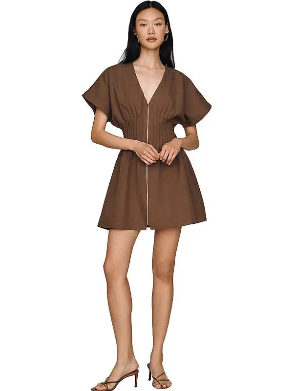 EXQUISE Tobie Pleated Mini Dress - Brown
