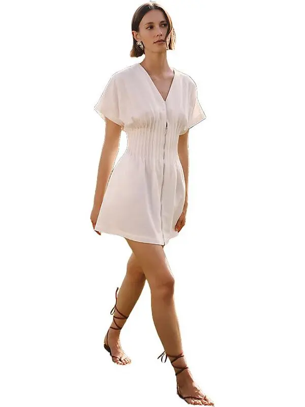 EXQUISE Tobie Pleated Mini Dress - White