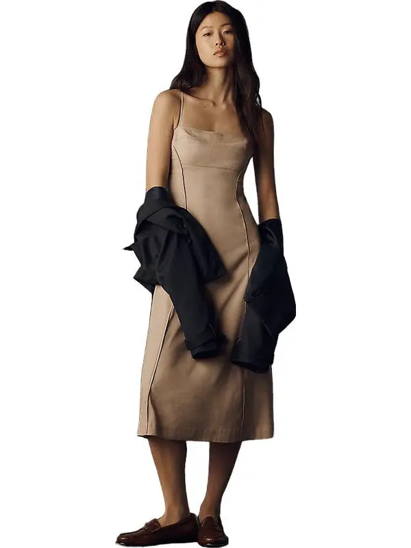 Maeve Colorblock Midi Dress - Khaki