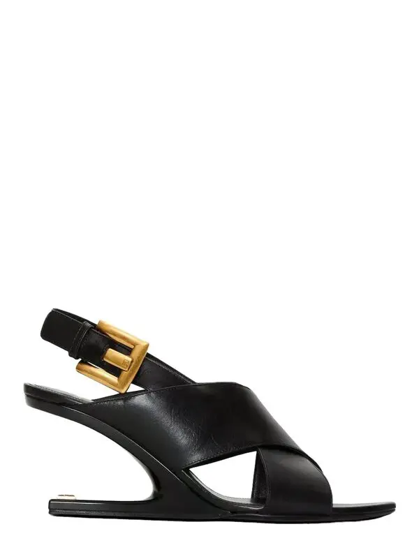 Balmain Anthem No Wedge Smooth Leather Sandals - Black