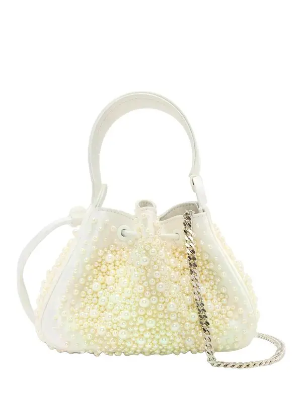 Oscar De La Renta Leather Mini Bag With Faux-pearl Embellishment - Neutrals
