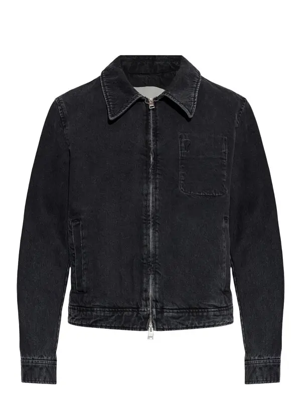 Ami Denim Jacket With Pockets - Black
