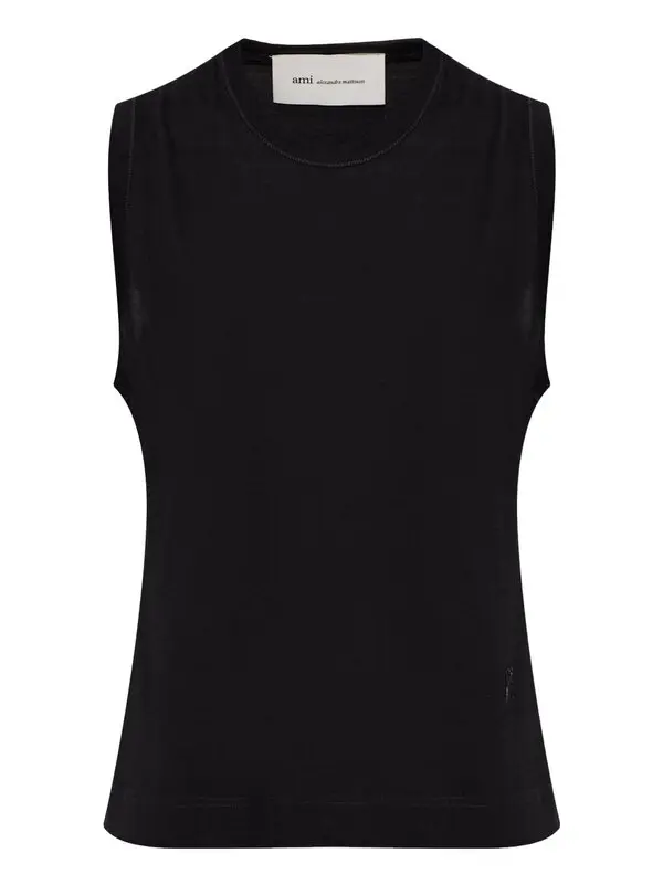 Ami Top With Embroidered Logo - Black