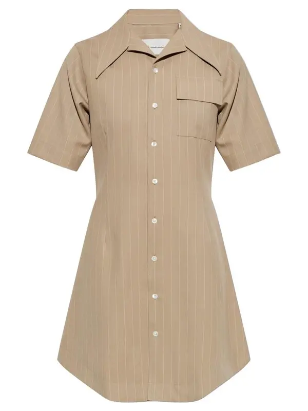 Ami Pinstripe Wool Mini Dress - Beige