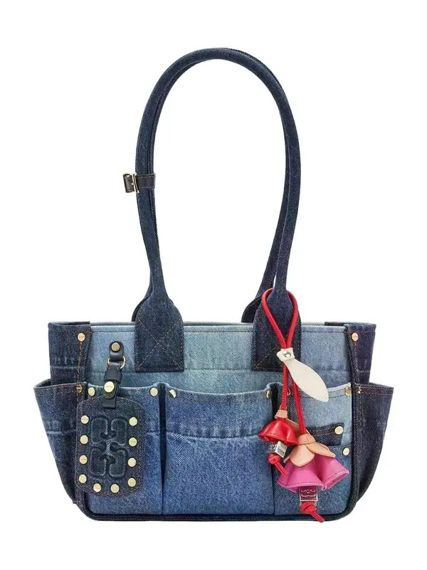 GANNI Pocket Studded Shoulder Bag - Blue