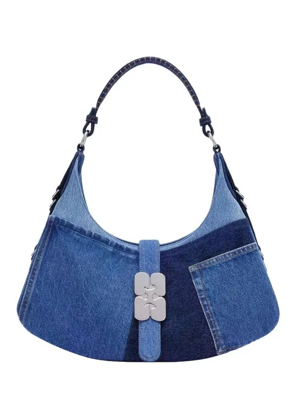 GANNI Small Kat Patchwork Shoulder Bag - Blue