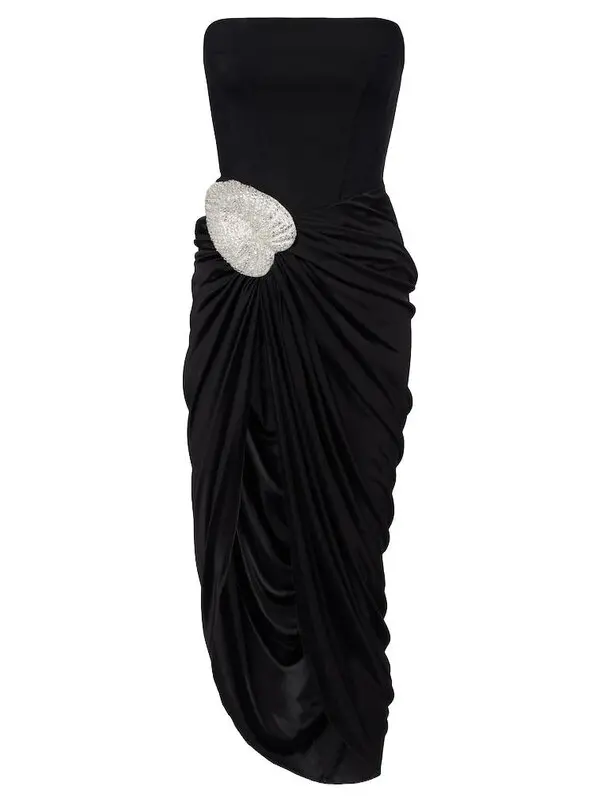 David Koma Embellished Draped Wool-blend Corset Dress - Black