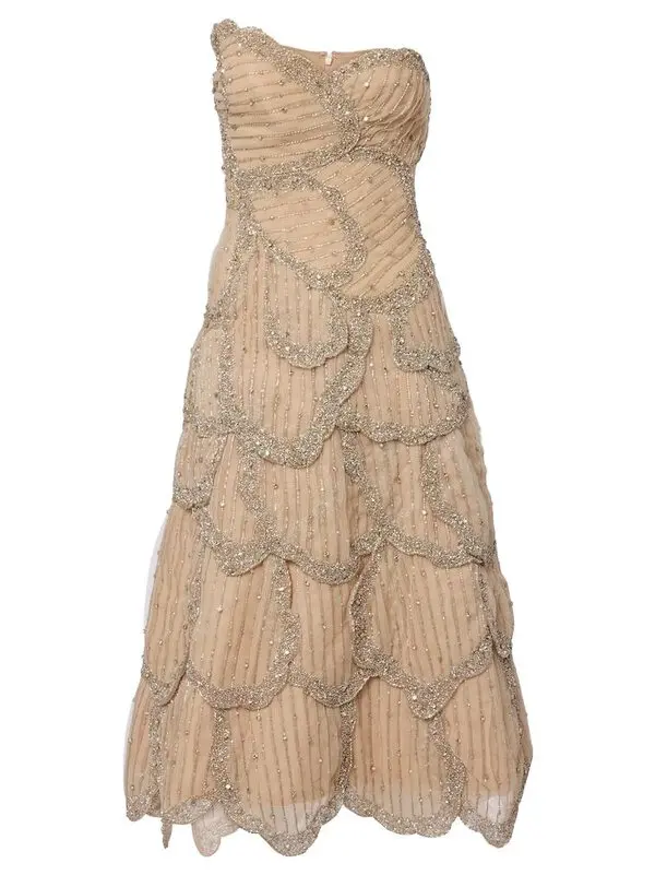 Costarellos Sylvie Embellished Georgette Cocktail Dress - Beige