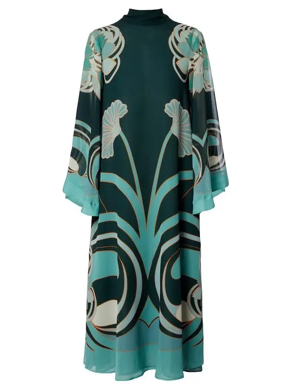 La DoubleJ Magnifico Printed Silk Twill Midi Dress - Green