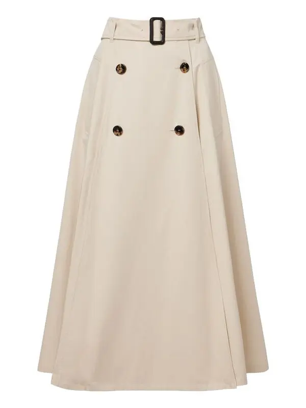Burberry Belted Cotton Gabardine Midi Skirt - Beige