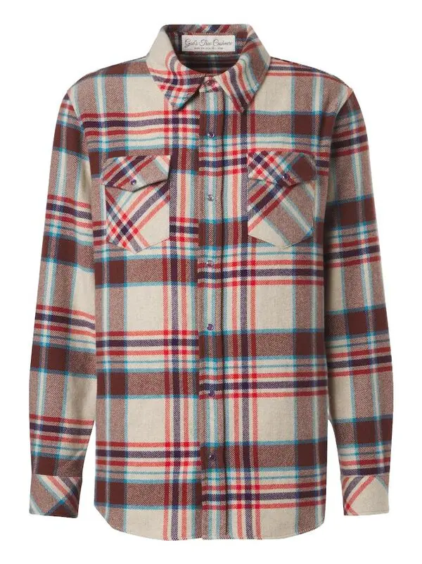 GOD'S TRUE CASHMERE Plaid Cashmere Shirt With Amethyst - Brown