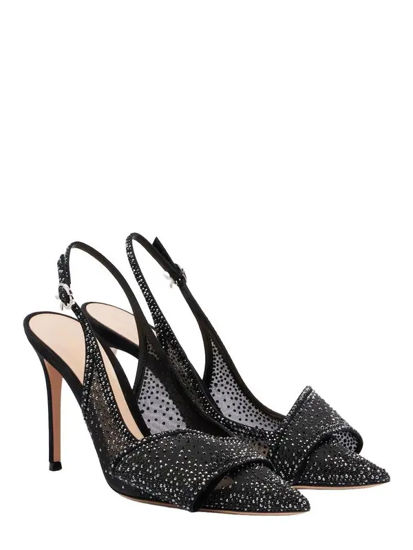 GIANVITO ROSSI Crystal-embellished Slingback Pumps - Black