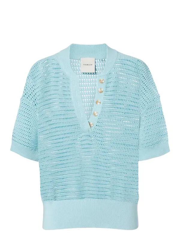 Varley Callie Open-knit Cotton Polo Sweater - Blue