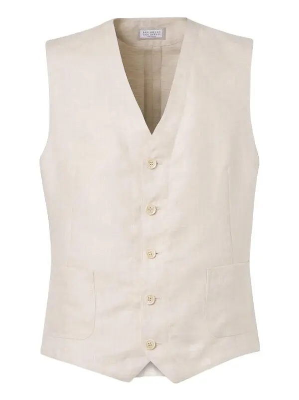 Brunello Cucinelli Herringbone Linen Vest - White