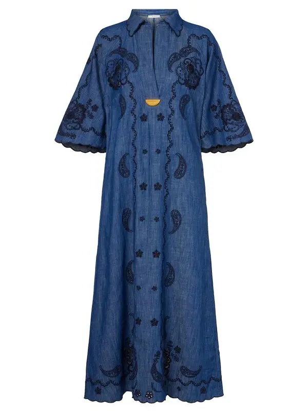 Zimmermann Aster Embroidered Denim Midi Dress - Blue