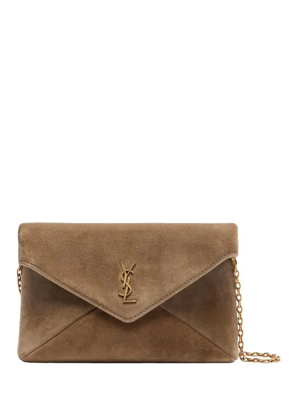 Saint Laurent Cassandre Small Suede Clutch - Beige