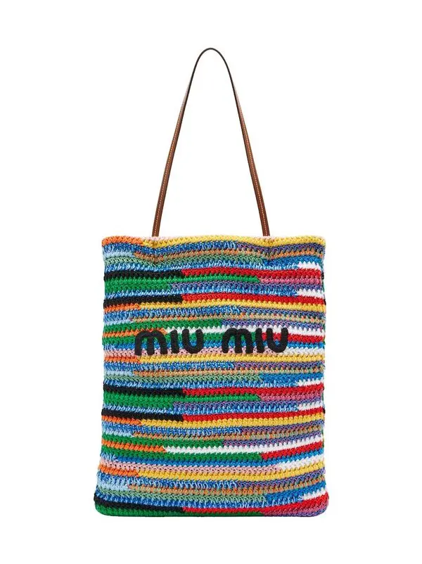 Miu Miu Crochet Tote Bag With Leather Trim - Multicoloured