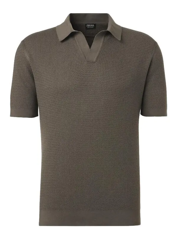 Zegna Knitted Cotton Polo Shirt - Grey