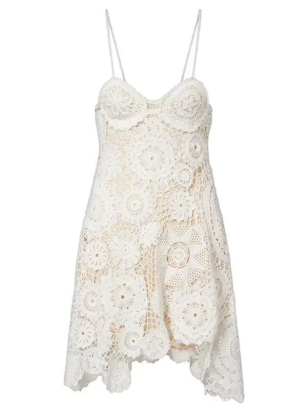SELF-PORTRAIT Crochet Mini Dress - White