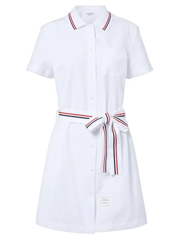 Thom Browne Belted Cotton Poplin Shirt Dress - White