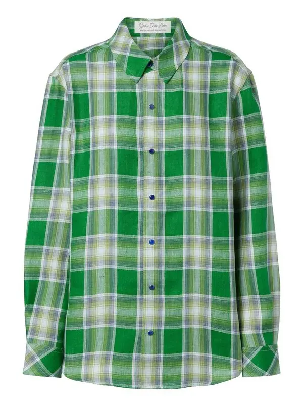 GOD'S TRUE CASHMERE Harbor Linen Shirt With Lapis Lazuli - Green