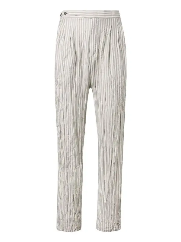 Zegna Striped Silk Straight Pants - Grey