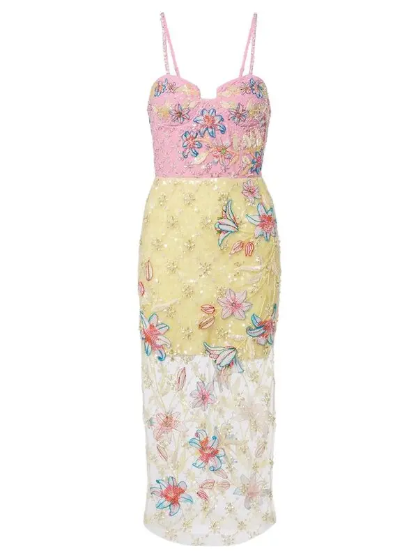 LA FUORI Là Fuori Embellished Floral Cocktail Dress - Multicoloured