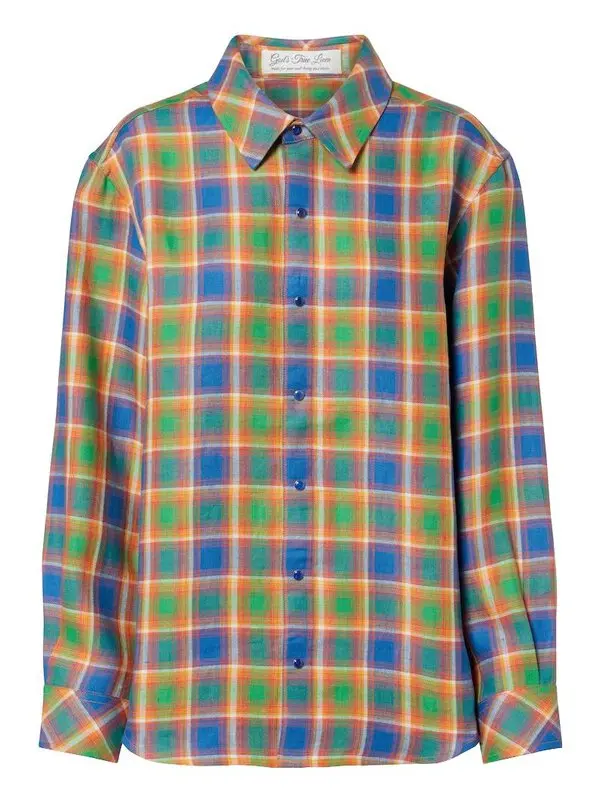 GOD'S TRUE CASHMERE Brilliant Linen Shirt With Lapis Lazuli Detailing - Multicoloured