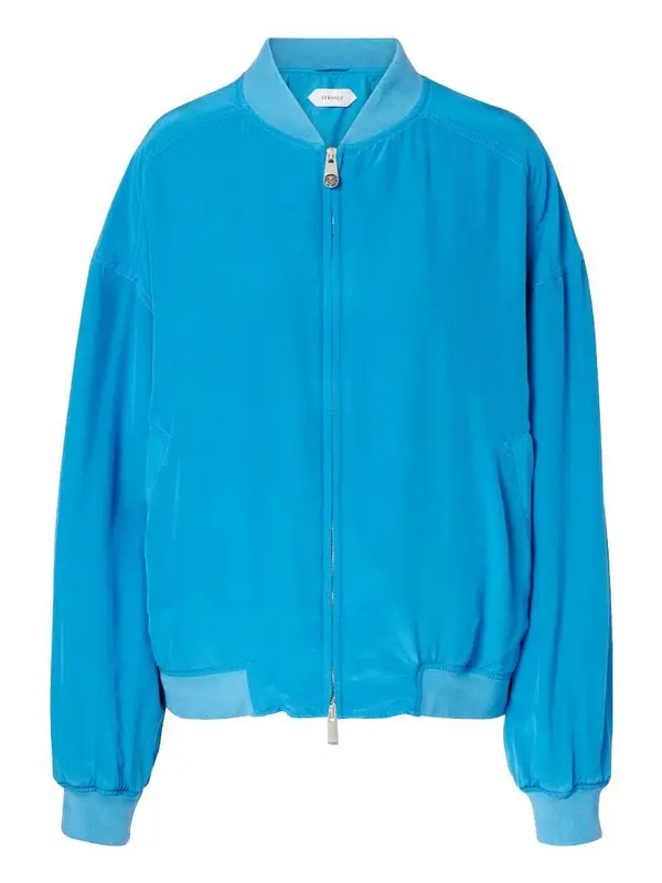 Versace Oversized Silk Poplin Blouson Jacket - Blue