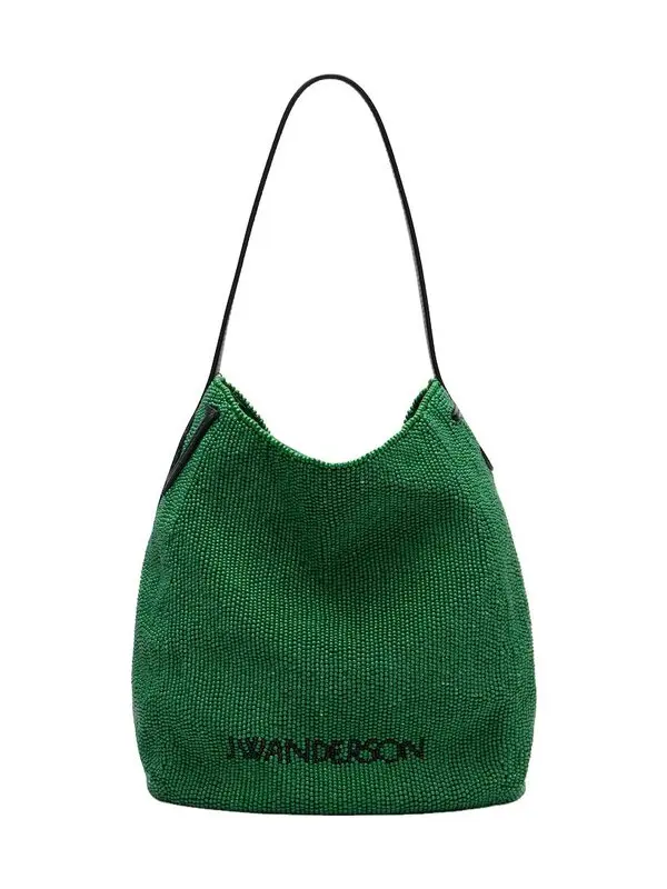 JW Anderson Bulb Small Beaded Leather-trimmed Shoulder Bag - Green