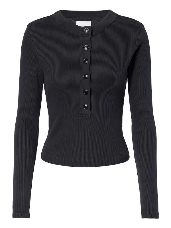 Citizens Of Humanity Varra Ribbed-knit Jersey Henley Shirt - Grey