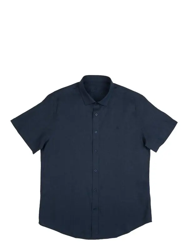 EIGHT X Essential Linen Button Short Sleeve Button Down Shirt Navy - Blue