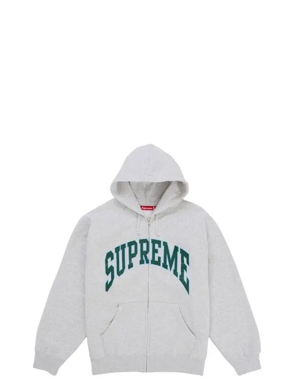 Supreme Cracked Raglan Zip Up Hooded Sweatshirt - Ash Grey