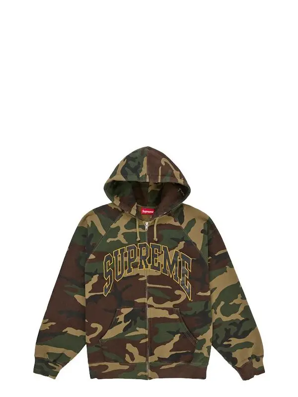 Supreme Cracked Raglan Zip Up Hooded Sweatshirt - Woodland Camo