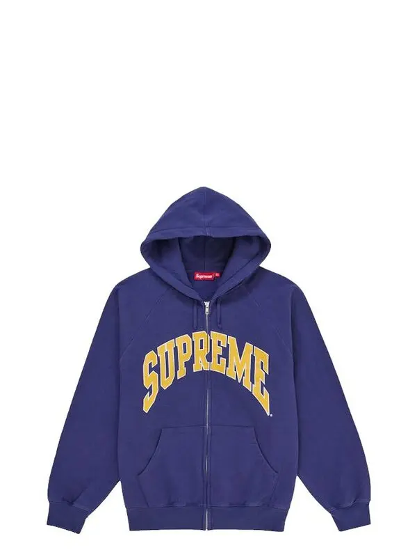 Supreme Cracked Raglan Zip Up Hooded Sweatshirt - Washed Navy Blue