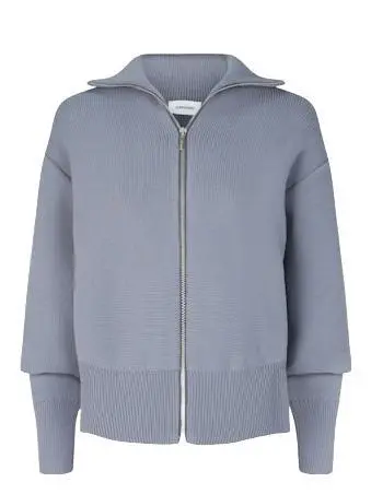 FERRAGAMO Full Zip Knit Cardigan With Slit Detail - Blue
