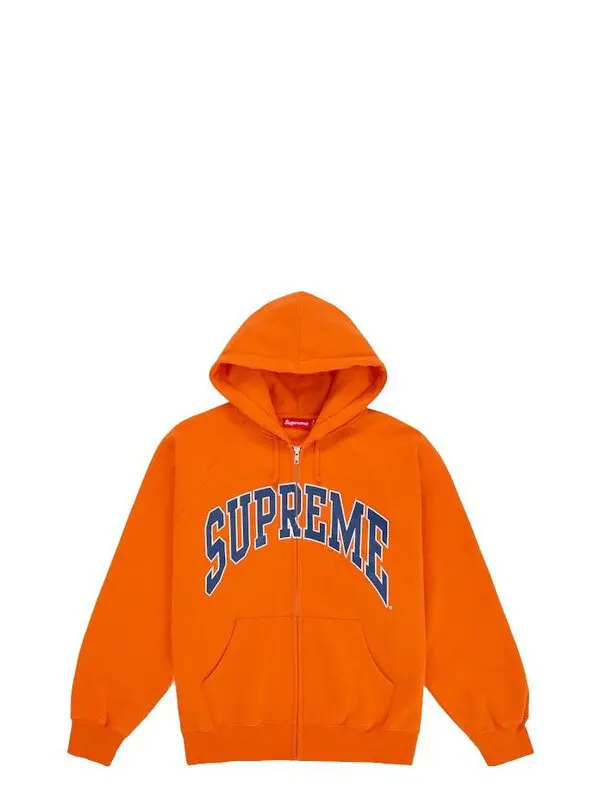 Supreme Cracked Raglan Zip Up Hooded Sweatshirt - Dark Orange